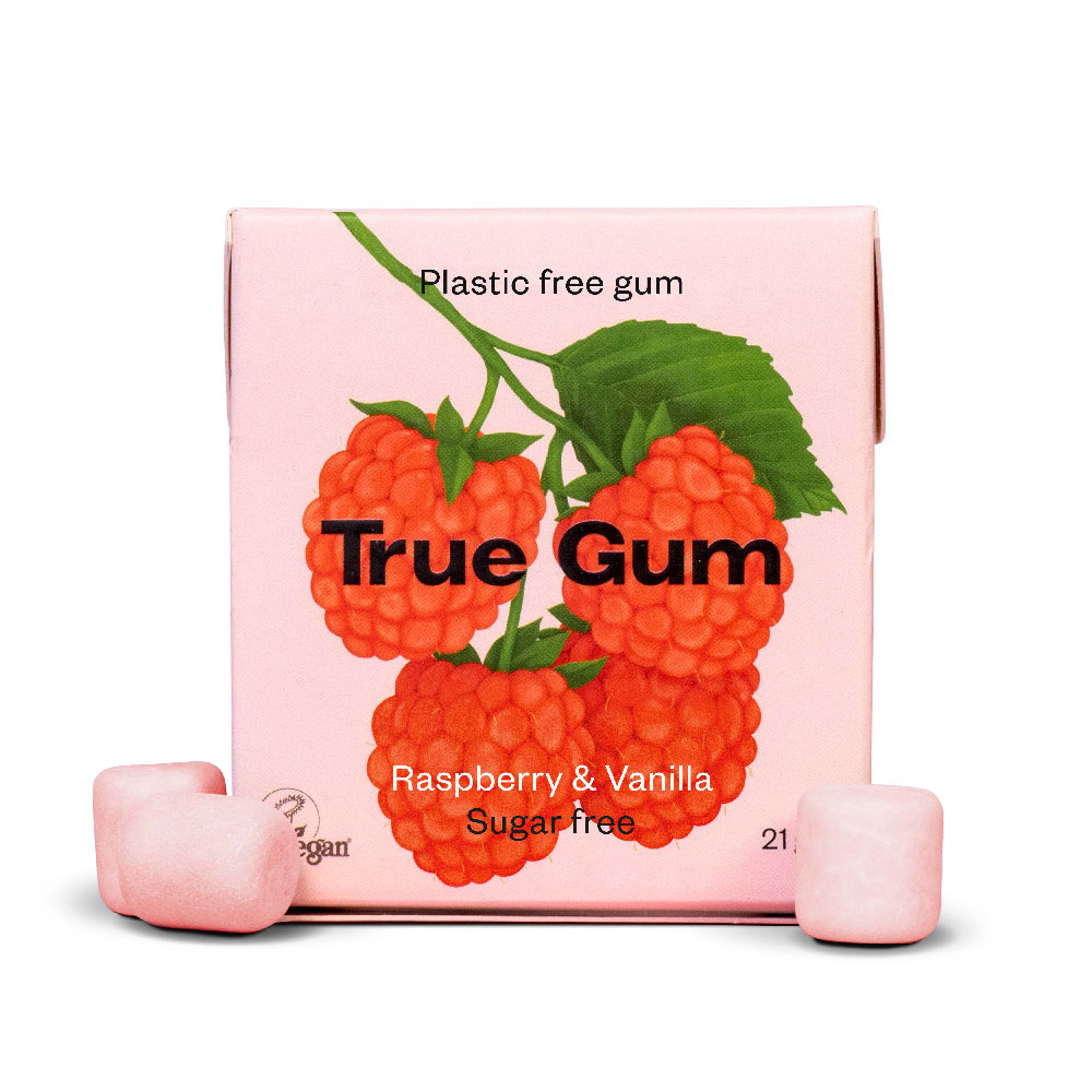 True Gum Plastic Free Chewing Gum - Raspberry & Vanilla 21g - mOrganics ...